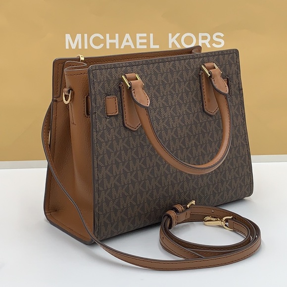 Michael Kors | Bags | Nwt Michael Kors Hamilton Small Satchel Crossbody Luggagebrown Signatur ...